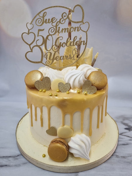 Crafty Cakes | Exeter | UK - Golden Wedding Anniversary Drip Cake
