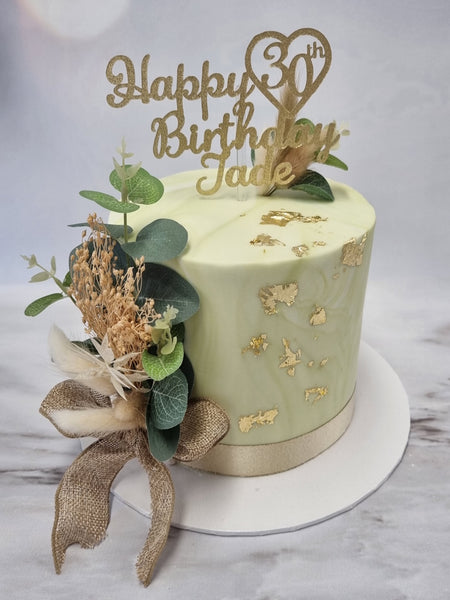 Crafty Cakes | Exeter | UK - Tall Marbled Cake with Gold Leaf & Foliage