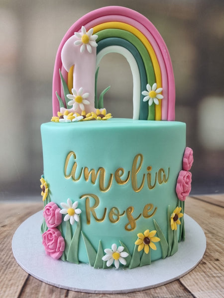 Crafty Cakes | Exeter | UK - Rainbow and Iced Flowers Cake